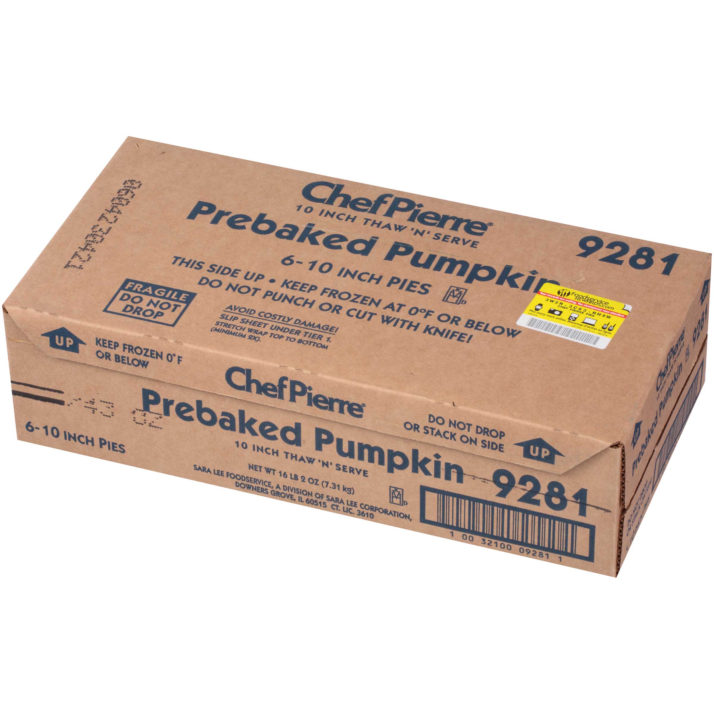Sara Lee Chef Pierre Pre Baked Pumpkin Open Face Specialty Pie Case ...