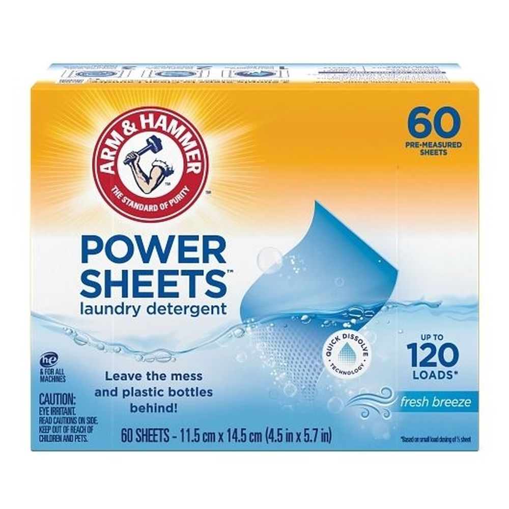 Arm & Hammer Power Sheets Fresh Breeze Laundry Detergent Sheets, 60 ...