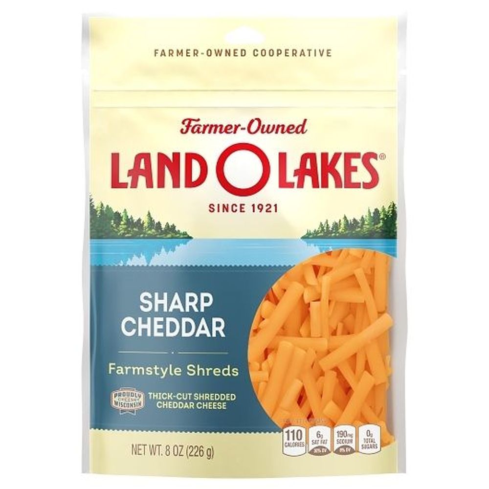Land O Lakes Sharp Yellow Cheddar Cheese Shred, 8 Ounce - 6 per case