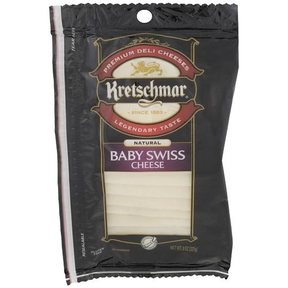 Kretschmar Sliced Baby Swiss Cheese, 8 Ounce - 12 per case