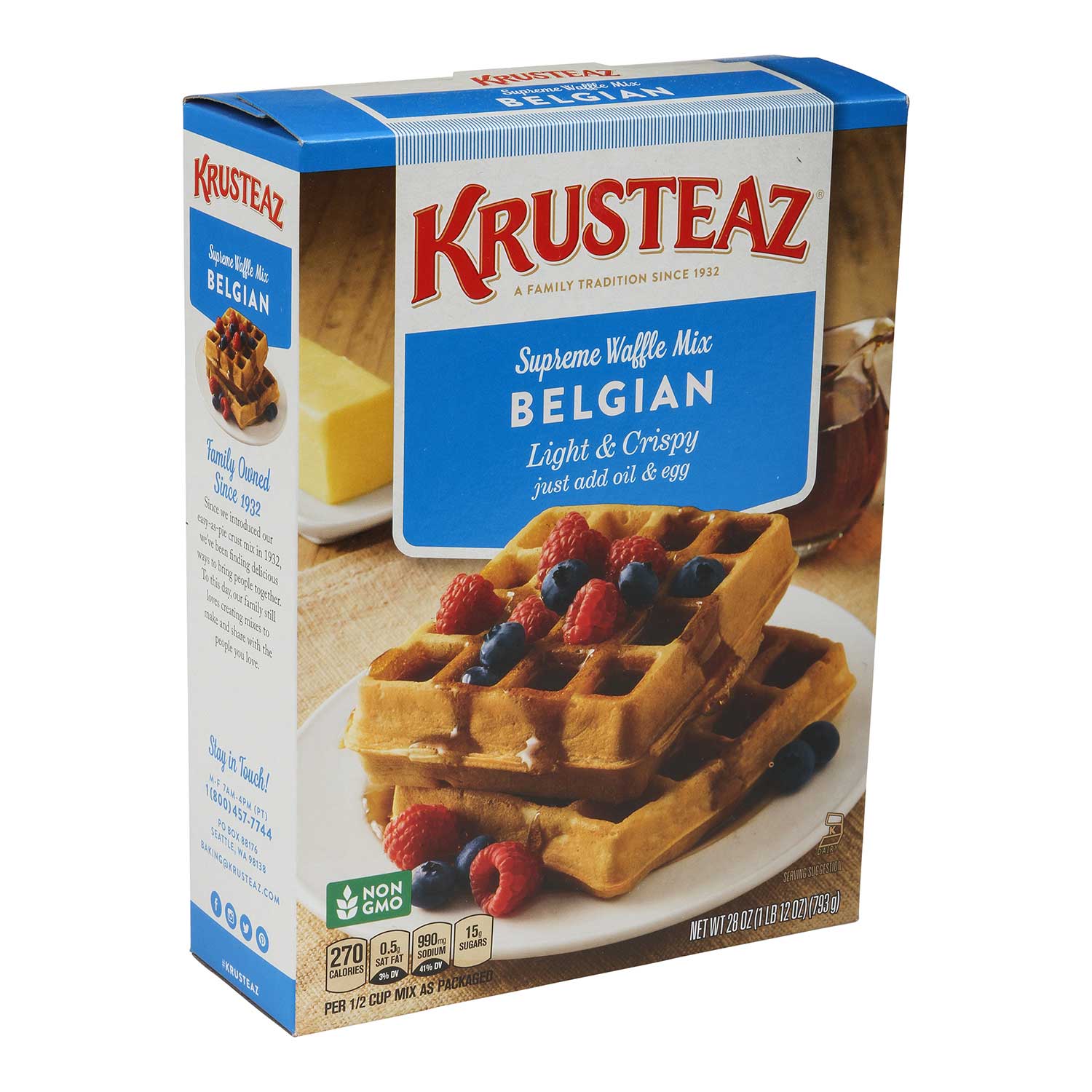 Krusteaz Belgian Waffle Mix, 28 Ounce -- 12 per case.