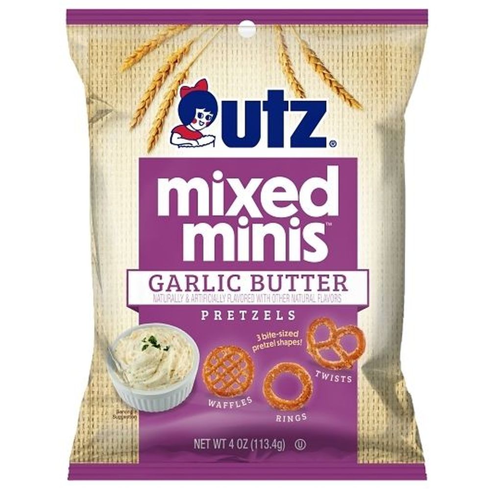 Utz Garlic Butter Mixed Mini Pretzel, 4 Ounce -- 6 per case
