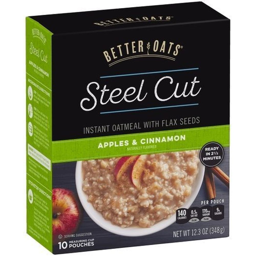 Better Oats Steel Cut Apples and Cinnamon Instant Oatmeal, 12.3 Ounce ...
