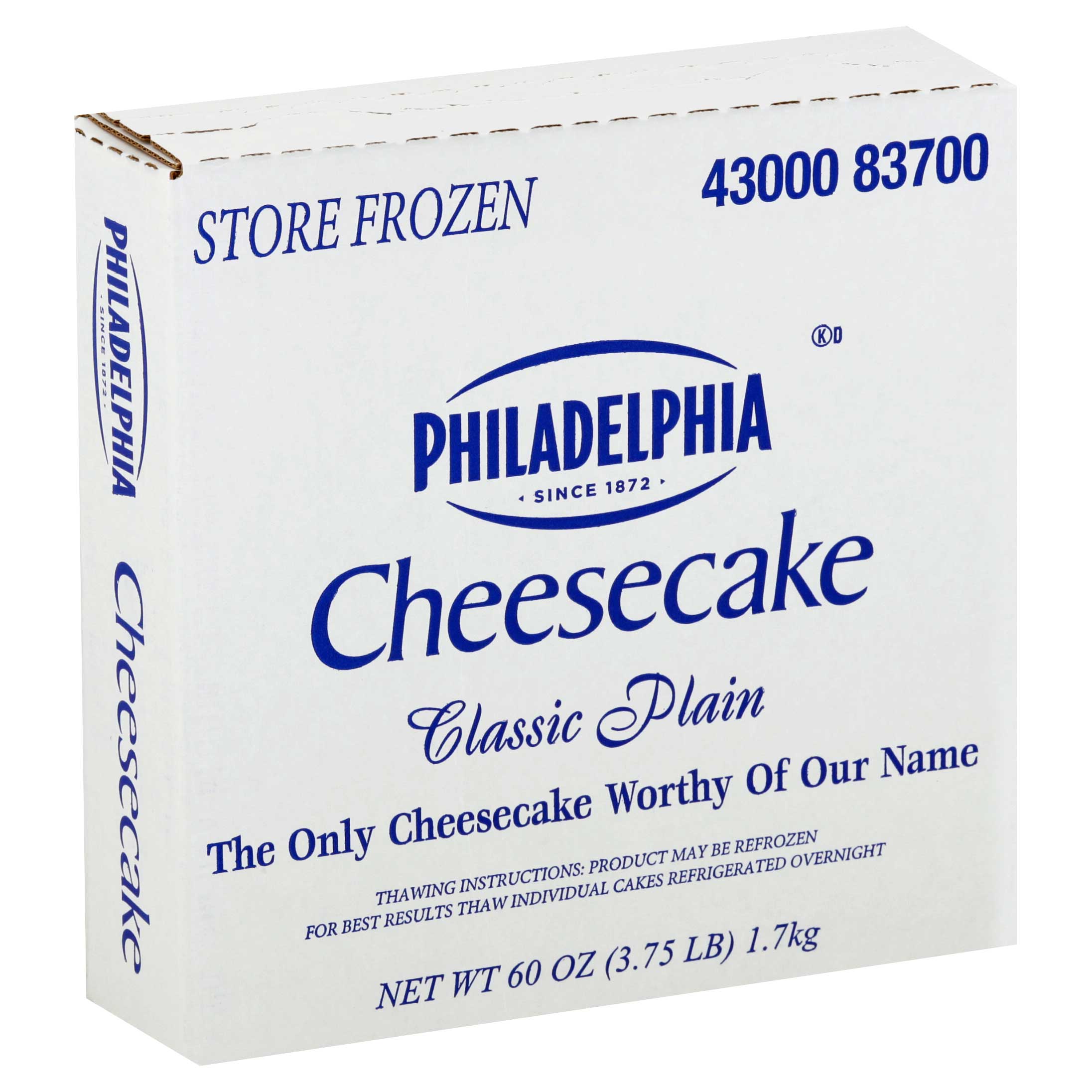 Kraft Frozen Philadelphia Plain Cheesecake, 60 Ounce -- 4 per case.
