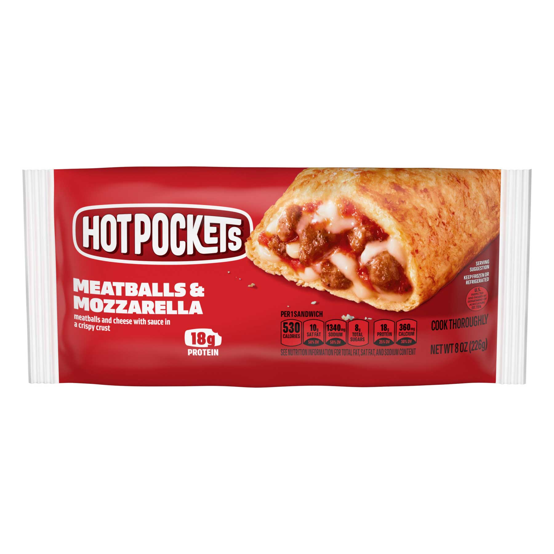 Nestle Hot Pockets Meatballs and Mozzarella Stuffed Sandwich, 8 Ounce ...