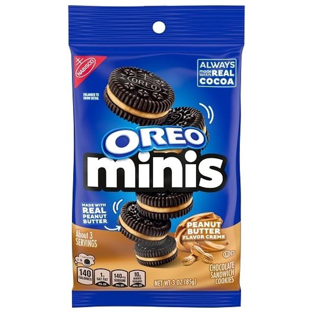 Oreo Minis Peanut Butter Chocolate Sandwich Cookies, 3 Ounce - 12 per case