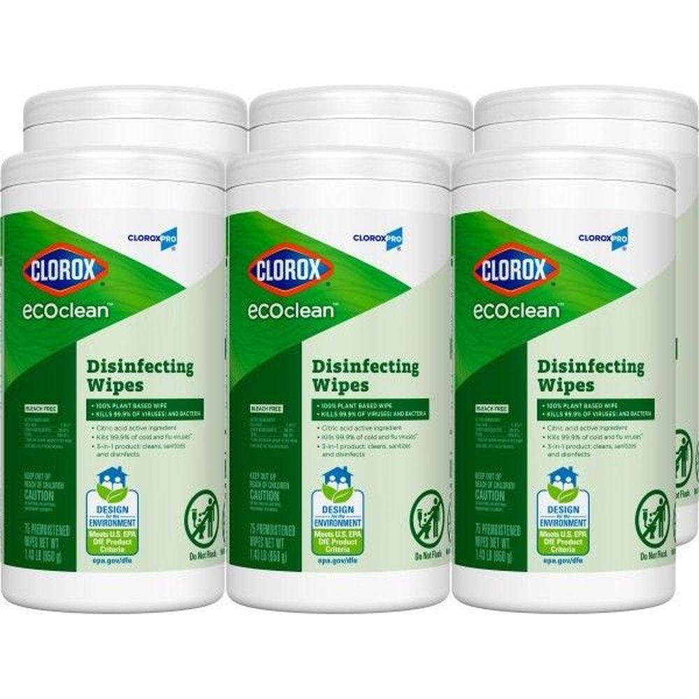 Clorox Pro Eco Clean Disinfecting Wipes, 75 count -- 6 per case.