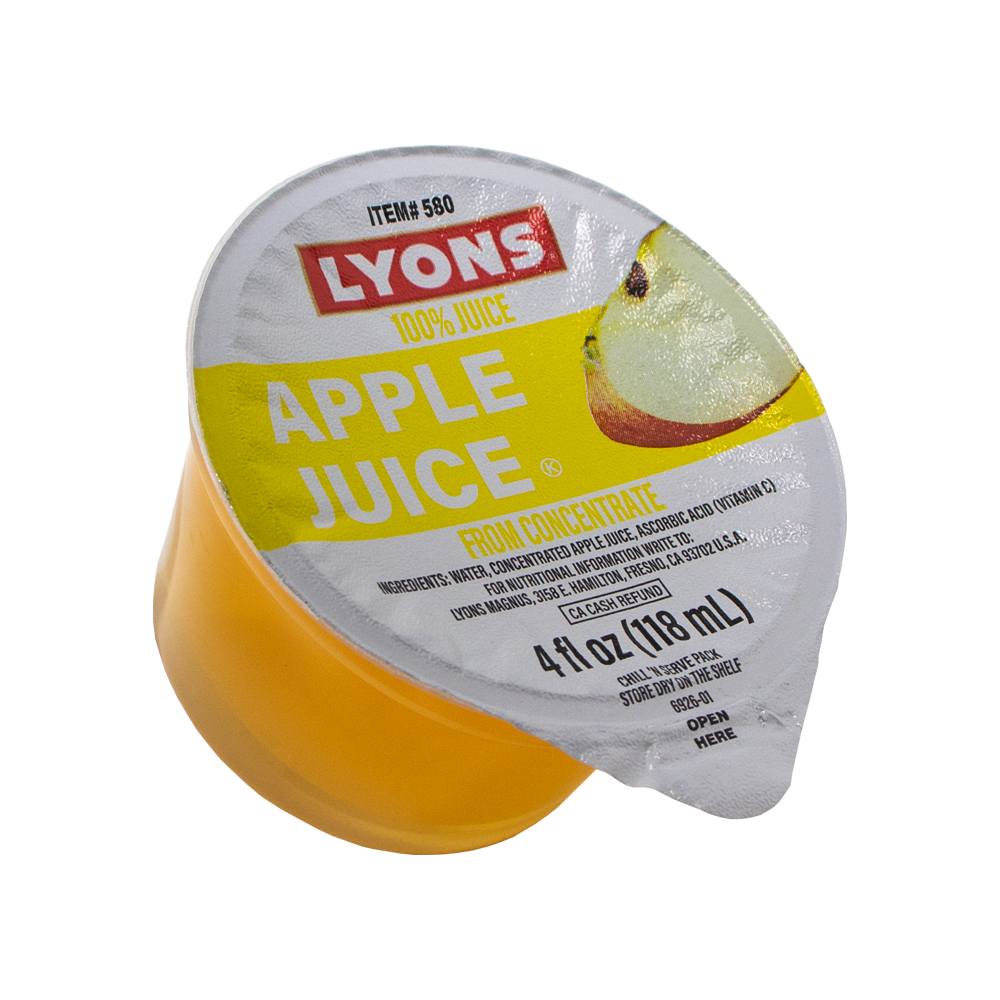 Lyons 100 Percent Apple Juice, 4 Fluid Ounce -- 96 per case