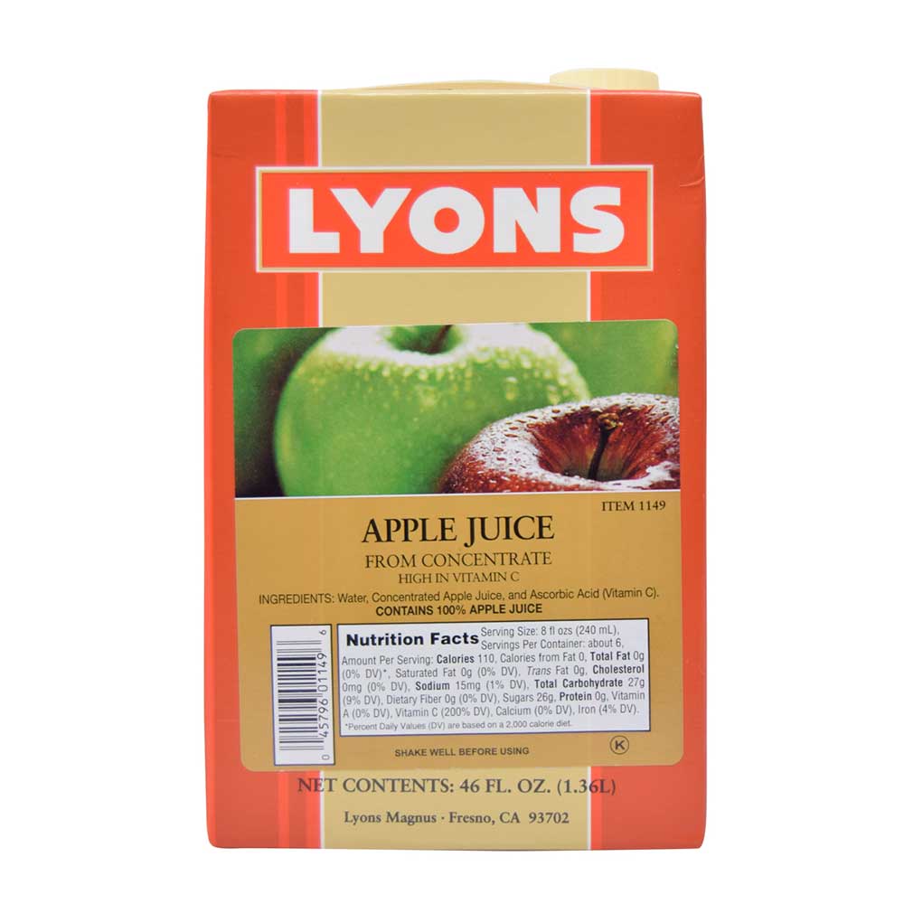Lyons 100 Percent Apple Juice, 46 Fluid Ounce -- 12 per case