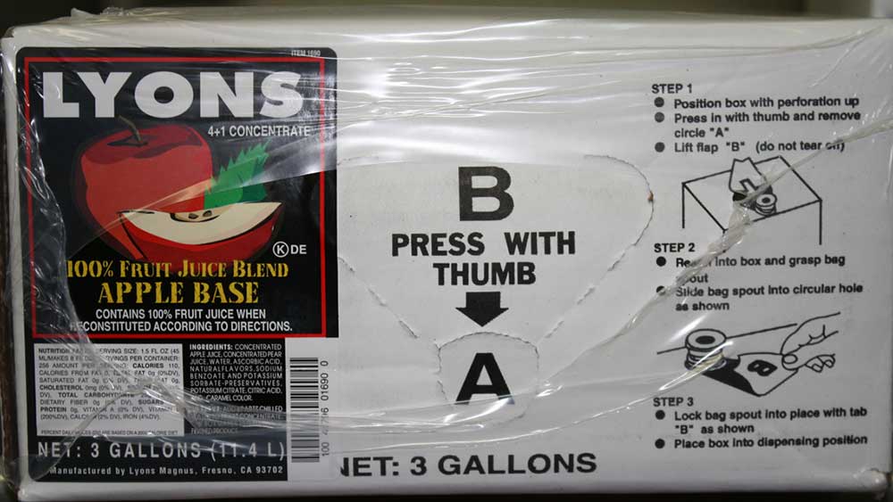 Lyons 100 Percent Apple Juice Base, 3 Gallon BIB