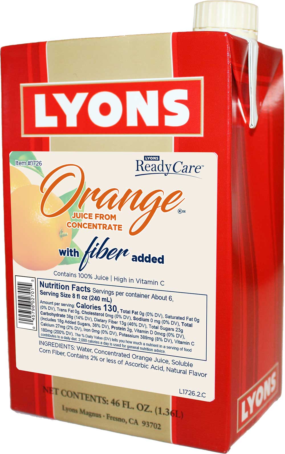 Lyons ReadyCare Orange Juice with Fiber, 46 Ounce -- 12 per case