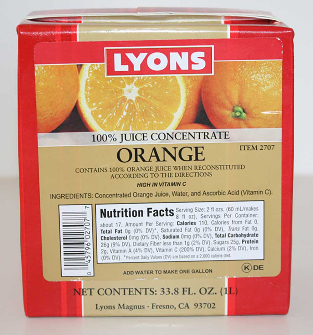 Lyons 100 Percent Orange Juice Concentrate, 33.8 Ounce -- 12 per case