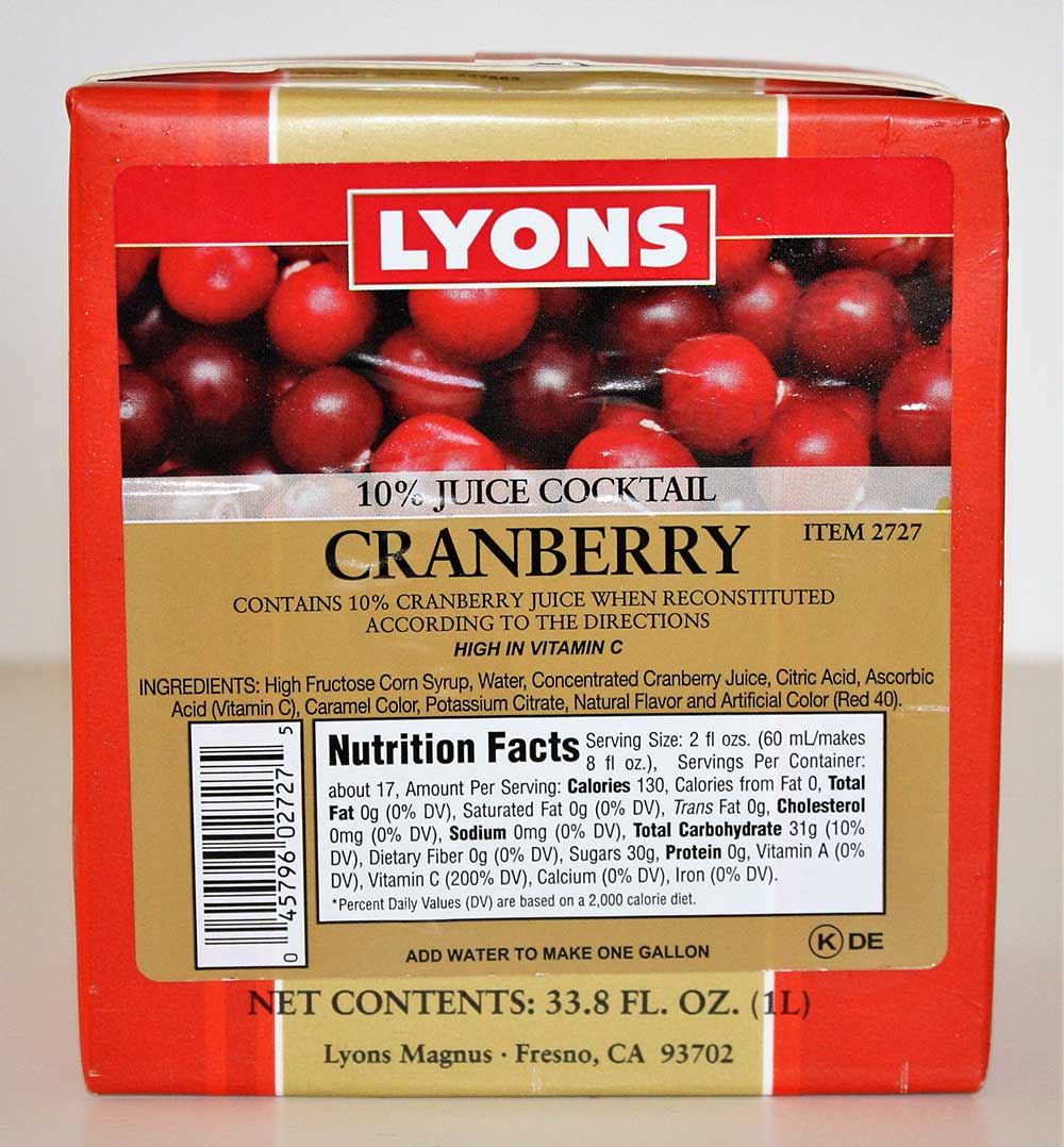 Lyons 10 Percent Cranberry Cocktail Juice, 33.8 Ounce -- 12 per case