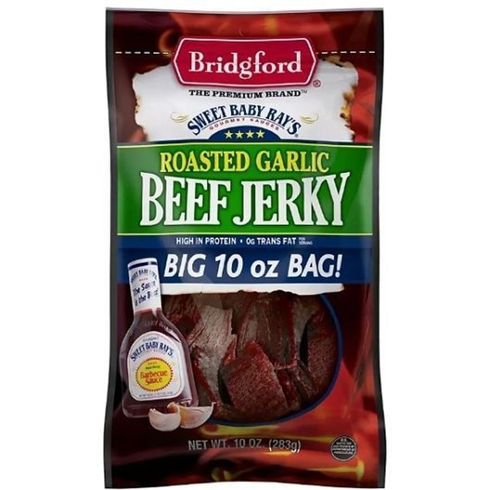 Bridgford Sweet Baby Rays Roasted Garlic Beef Jerky, 10 Ounce -- 8 per case