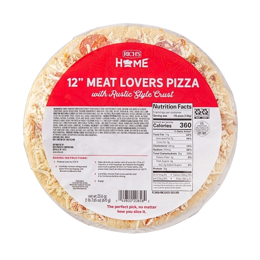 Richs 12 inch Meat Lovers Pizza, 1.488 Pound -- 8 per case