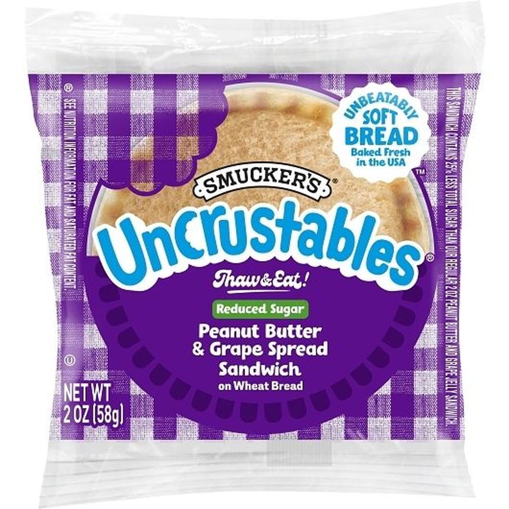 Smuckers Uncrustable Reduced Sugar Peanut Butter and Grape Wheat ...