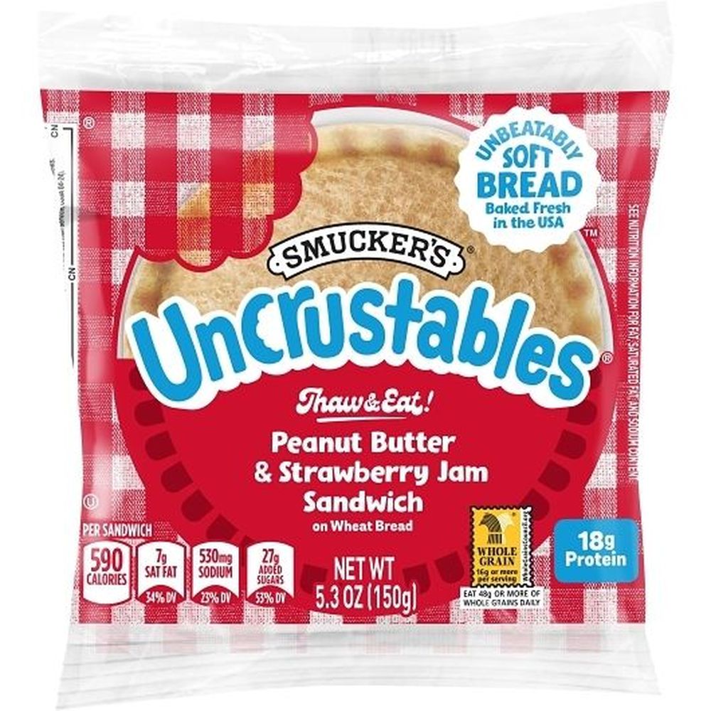 Uncrustables Peanut Butter and Strawberry Jam Wheat Bread Sandwich, 5.3 ...