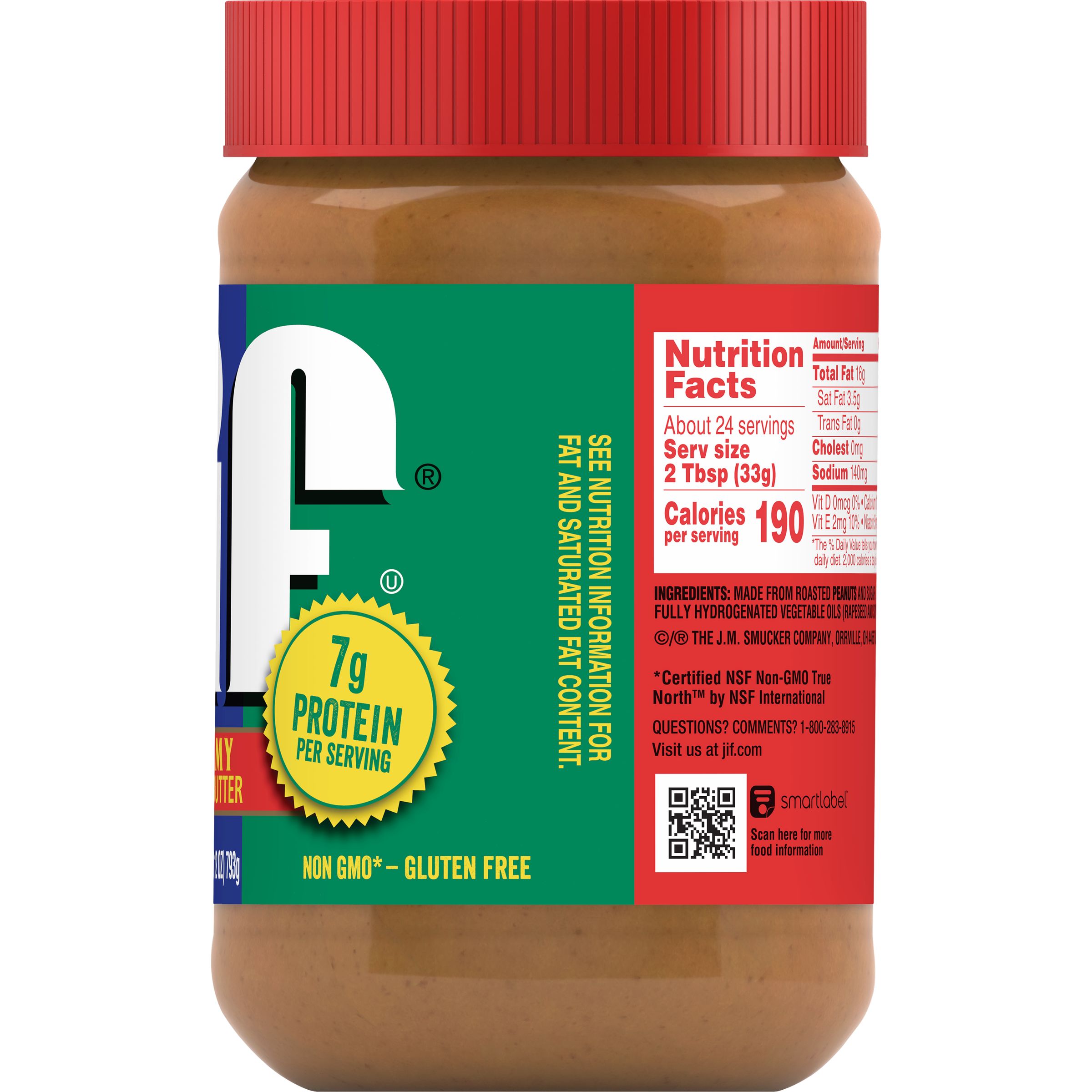 Jif Creamy Peanut Butter, 28 Ounce -- 10 per case.