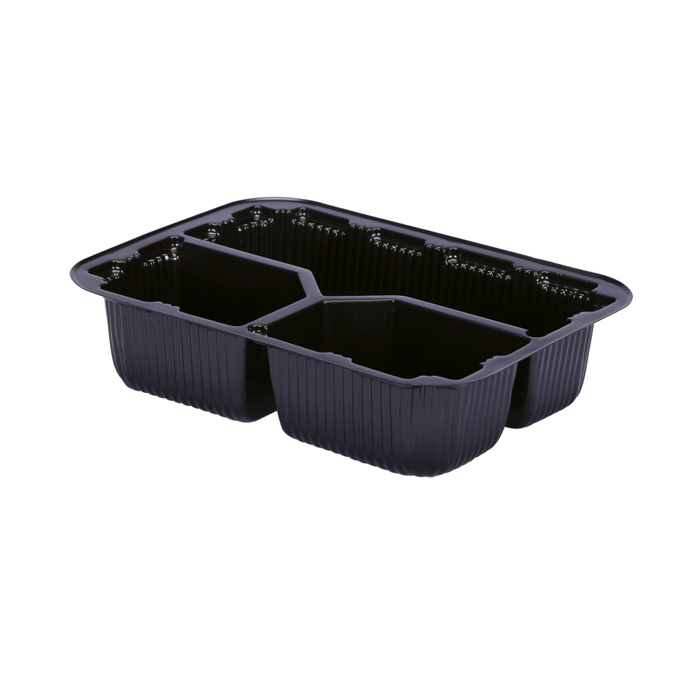 Pak Sher Black Three Pocket Snack Tray, 8 Ounce -- 1000 per case