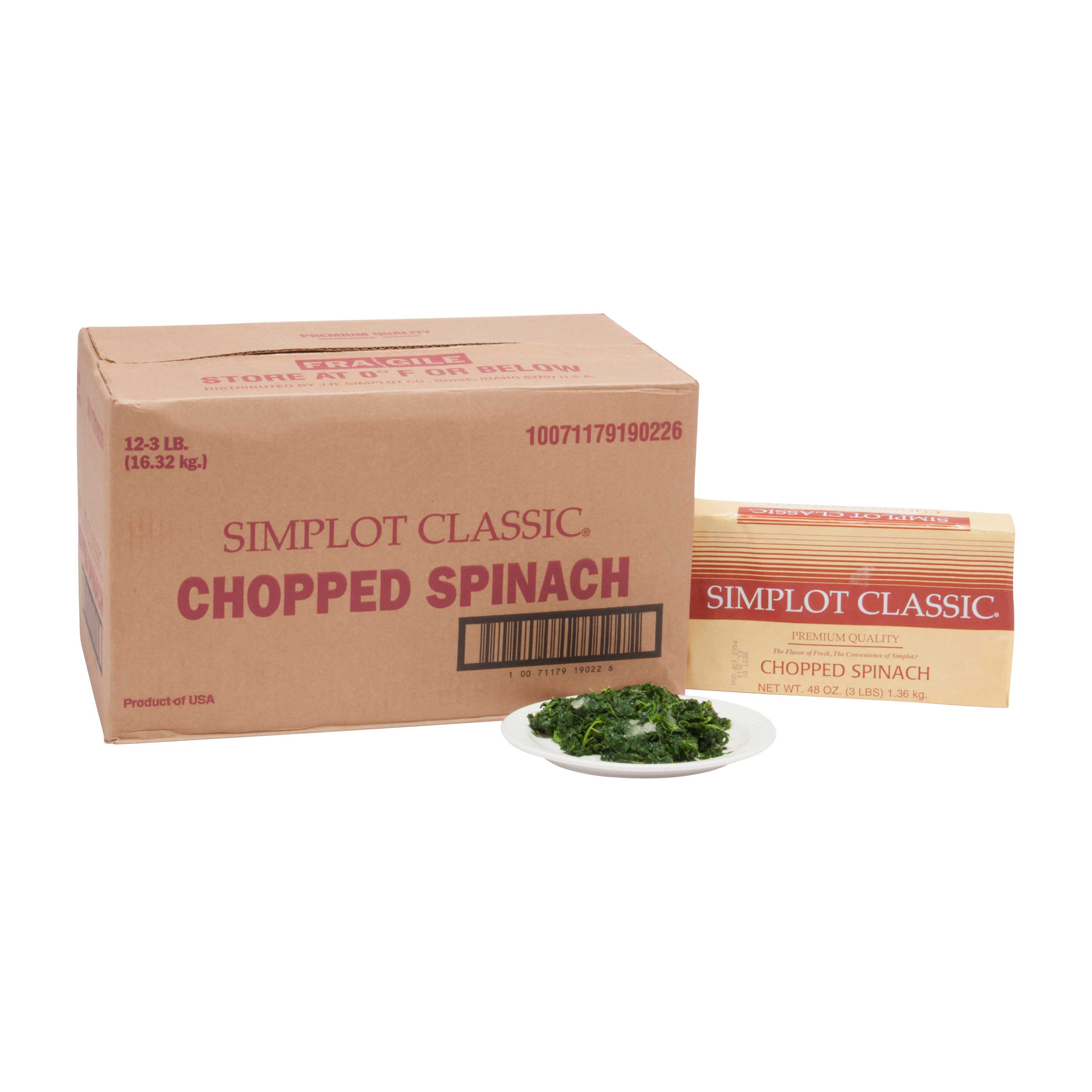 Simplot Leaf Spinach - 3 lb. package - 12 packages per case