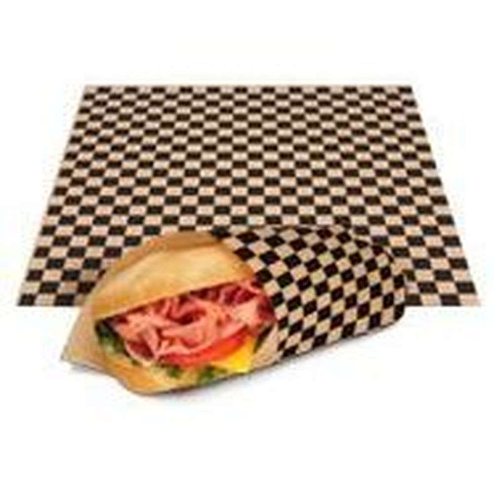 Bagcraft EcoCraft Natural / Black Checkers Grease Resistant Wrap, 12 x ...