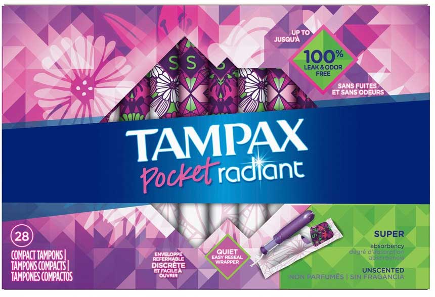 Tampax Pocket Radiant Super Tampons, 28 count -- 12 per case