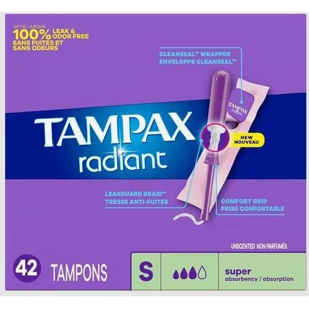 Tampax Radiant Super Tampons, 42 count -- 12 per case ...