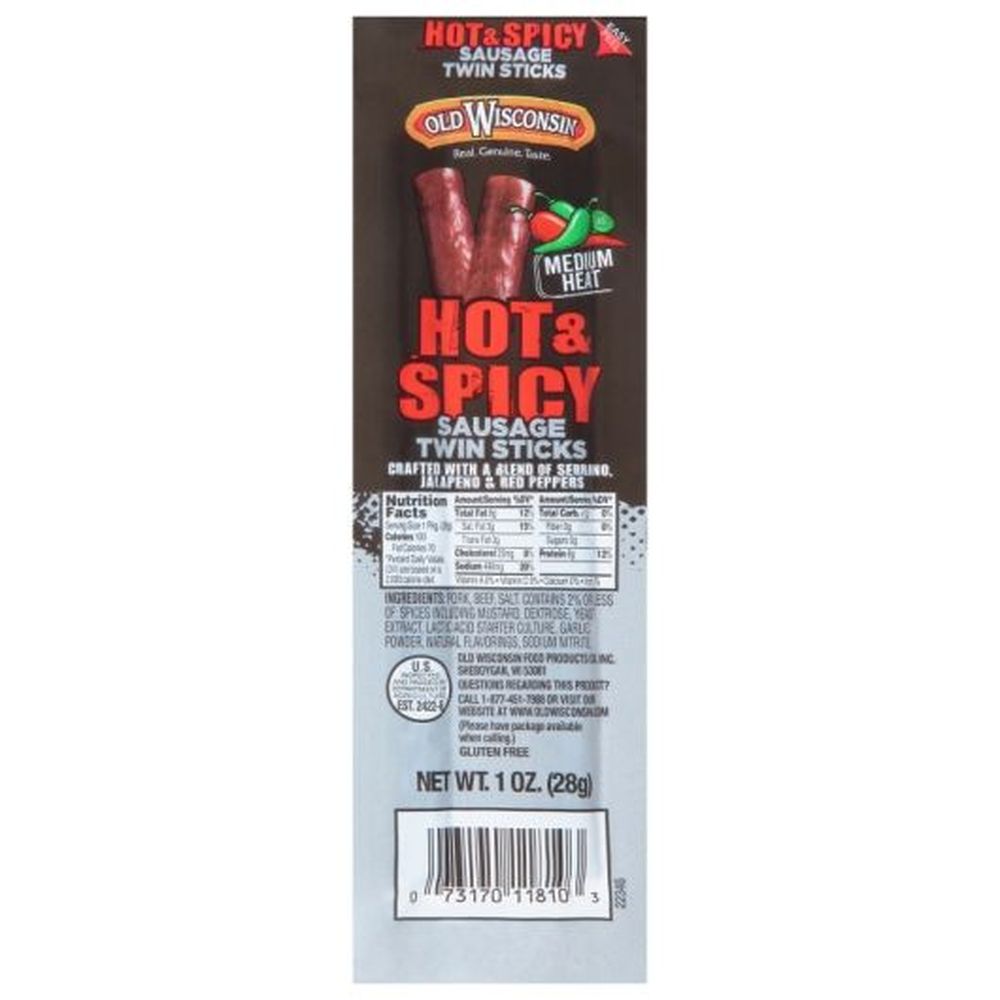 Old Wisconsin Hot and Spicy Sausage Twin Sticks, 1 Ounce - 144 per case