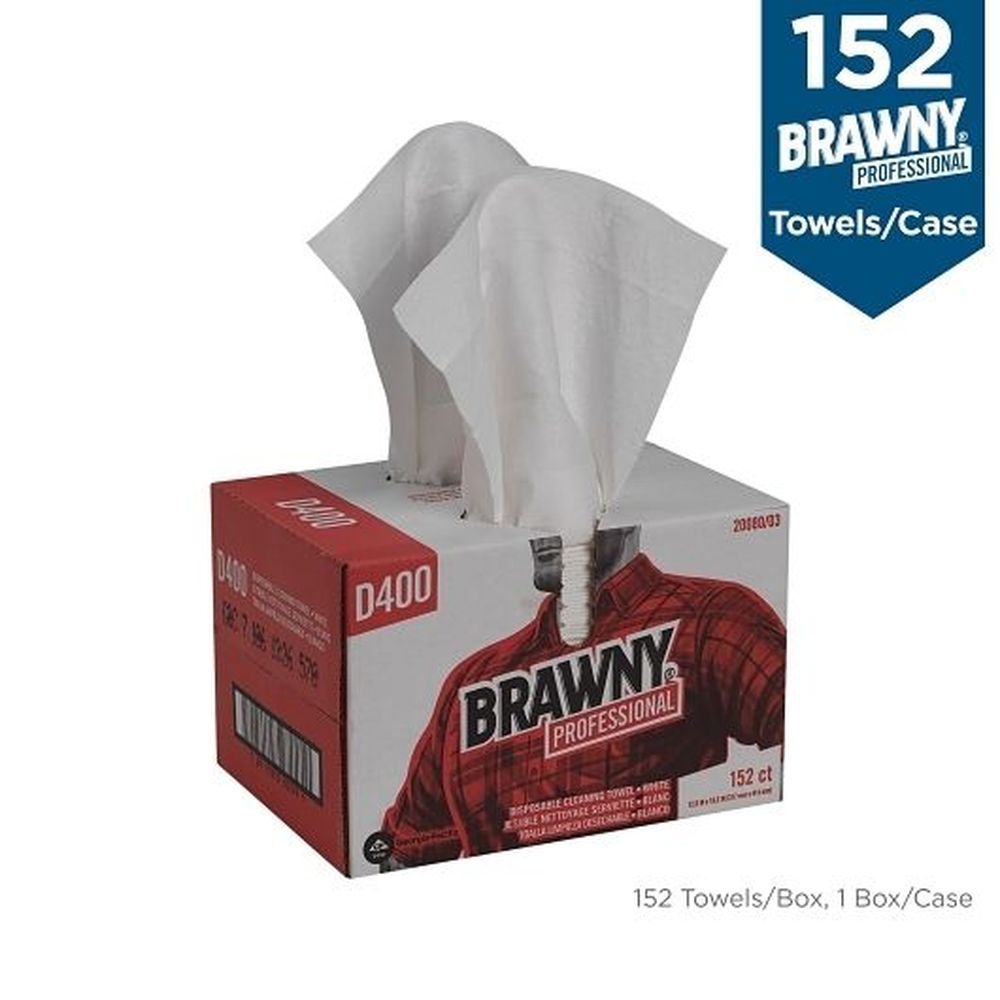 Brawny Professional D400 White Disposable Cleaning Towel, 152 count