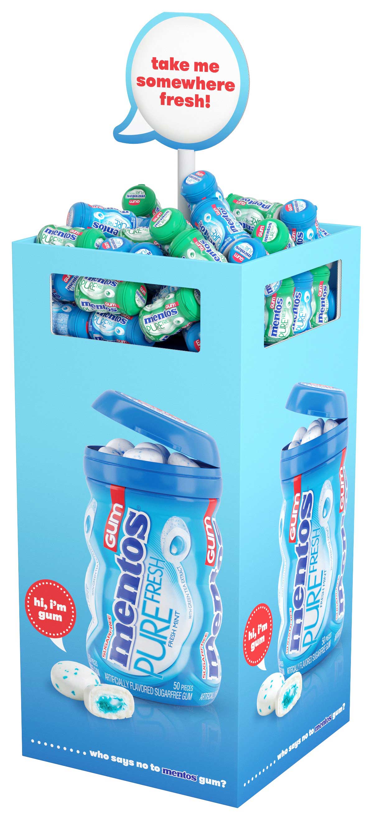 Mentos Pure Fresh 2 Flavor Sugar Free Chewing Gum, Dump Bin -- 48 per case