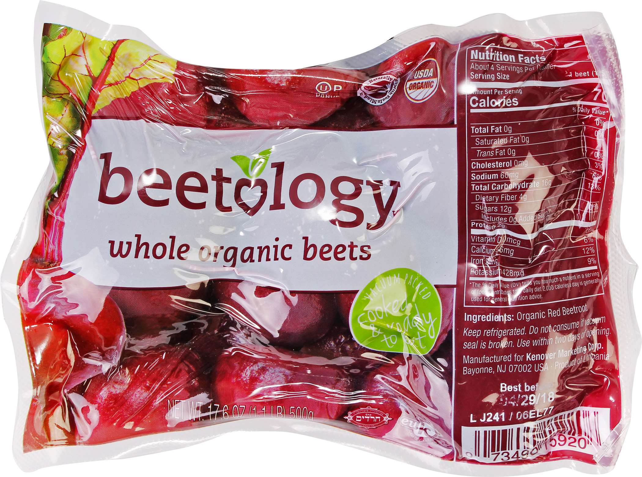 Beetology Organic Whole Beets Vacuum Pack, 17.6 Ounce -- 12 per case