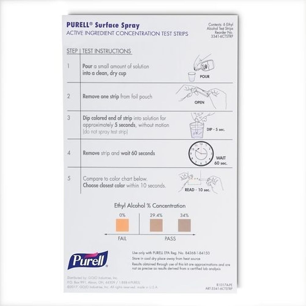 Purell Surface Spray Active Ingredient Test Strips - 6 per case