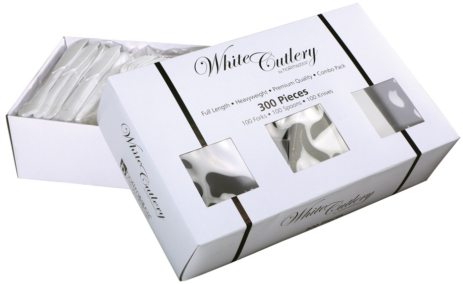 Hoffmaster Plastic White Knives Forks and Spoons Cutlery Kit, Assorted ...