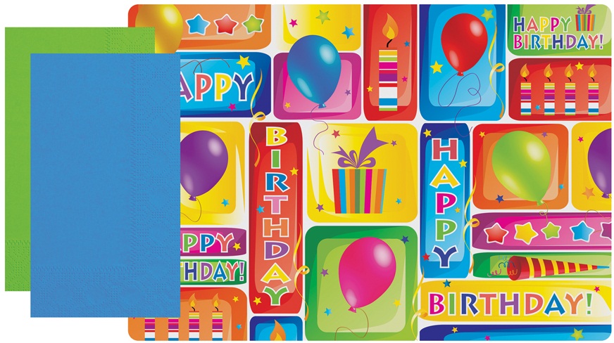 Hoffmaster Paper Happy Birthday Placemat and Dinner Napkin Kit, Combo ...