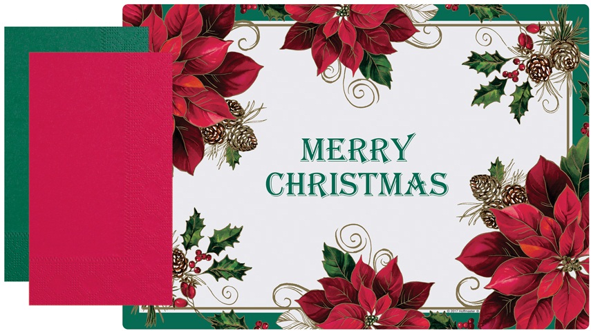Hoffmaster Paper Traditional Poinsettia Placemat and Coordinating ...