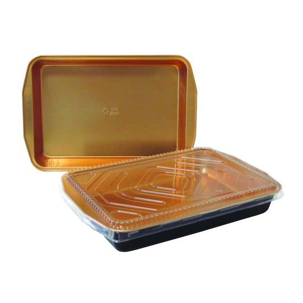 Durable Packaging All Purpose Black and Gold Pan with Lid - 25 per case