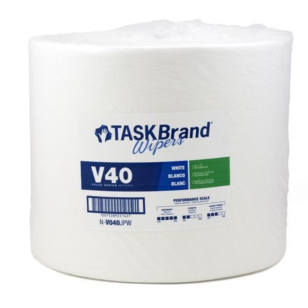 TaskBrand 12.5 x 13 inch V40 White Heavy DRC Jumbo Roll Towel, 750 count