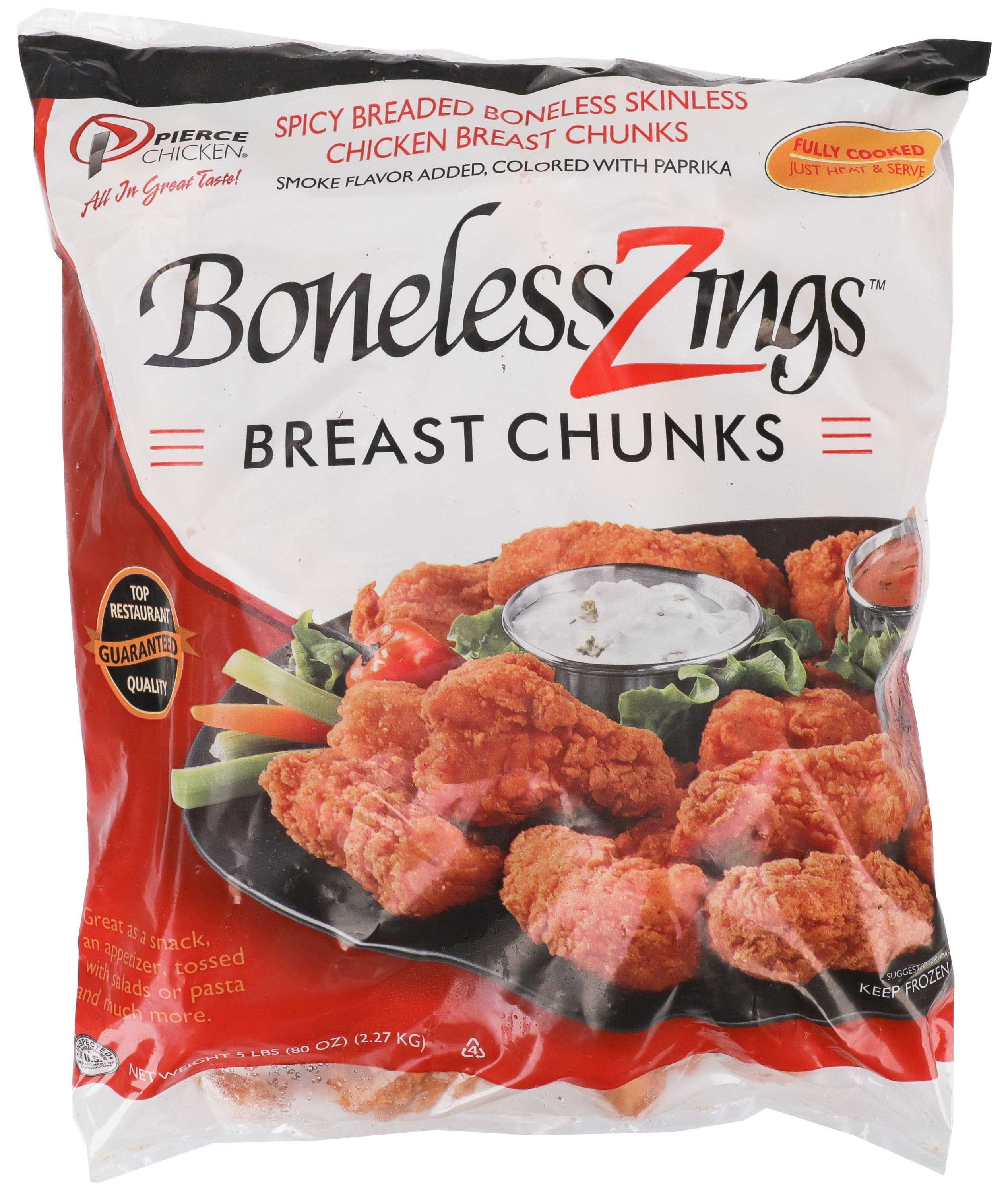 Pierce Chicken Boneless Zings Breast Chunks Case | FoodServiceDirect