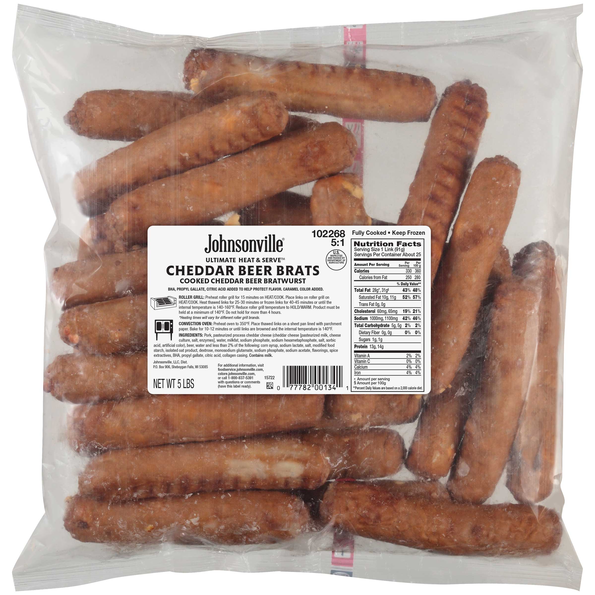 Johnsonville Cooked Cheddar Beer Bratwurst Case | FoodServiceDirect
