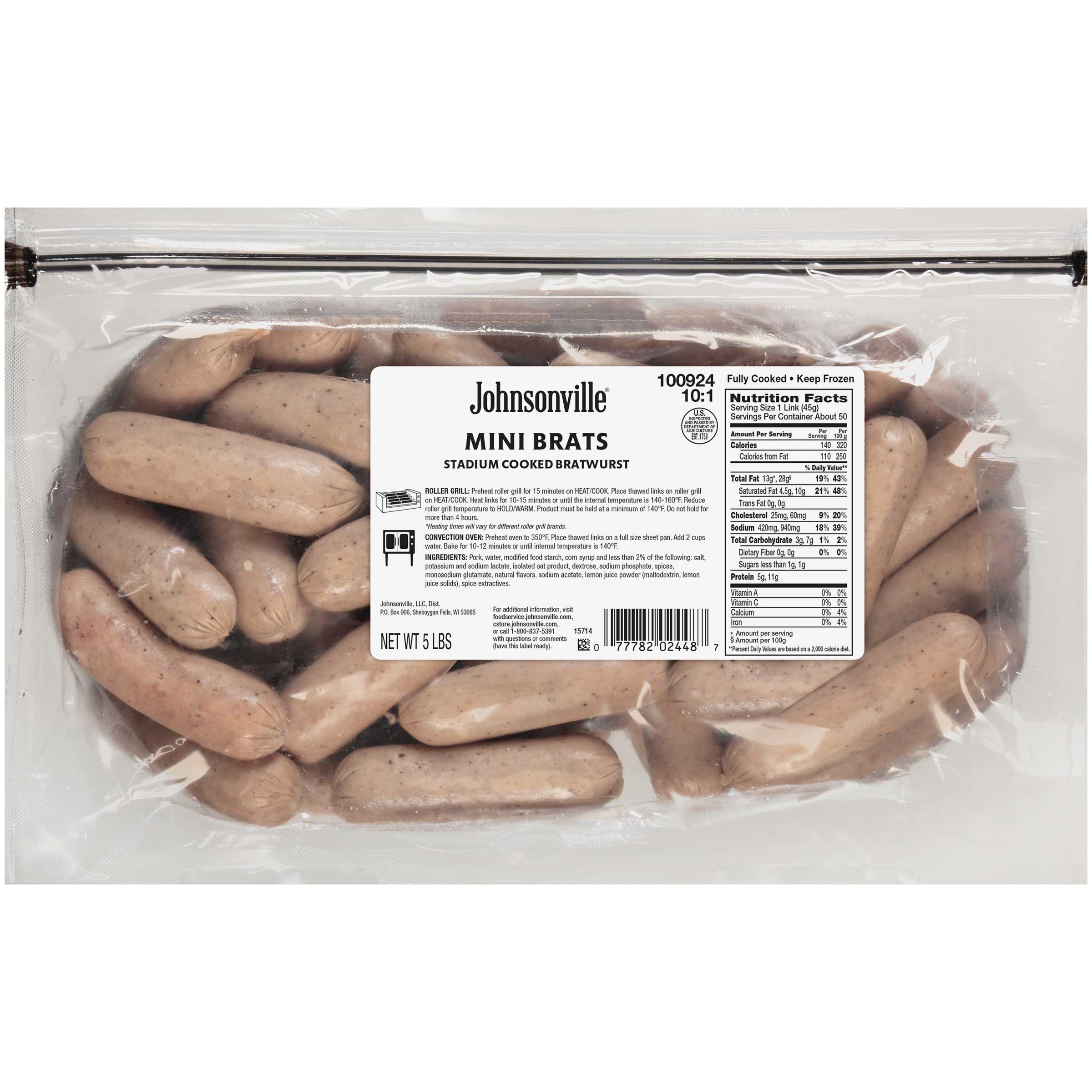 Johnsonville Bratwurst Mini, 5 Pound -- 2 per case.