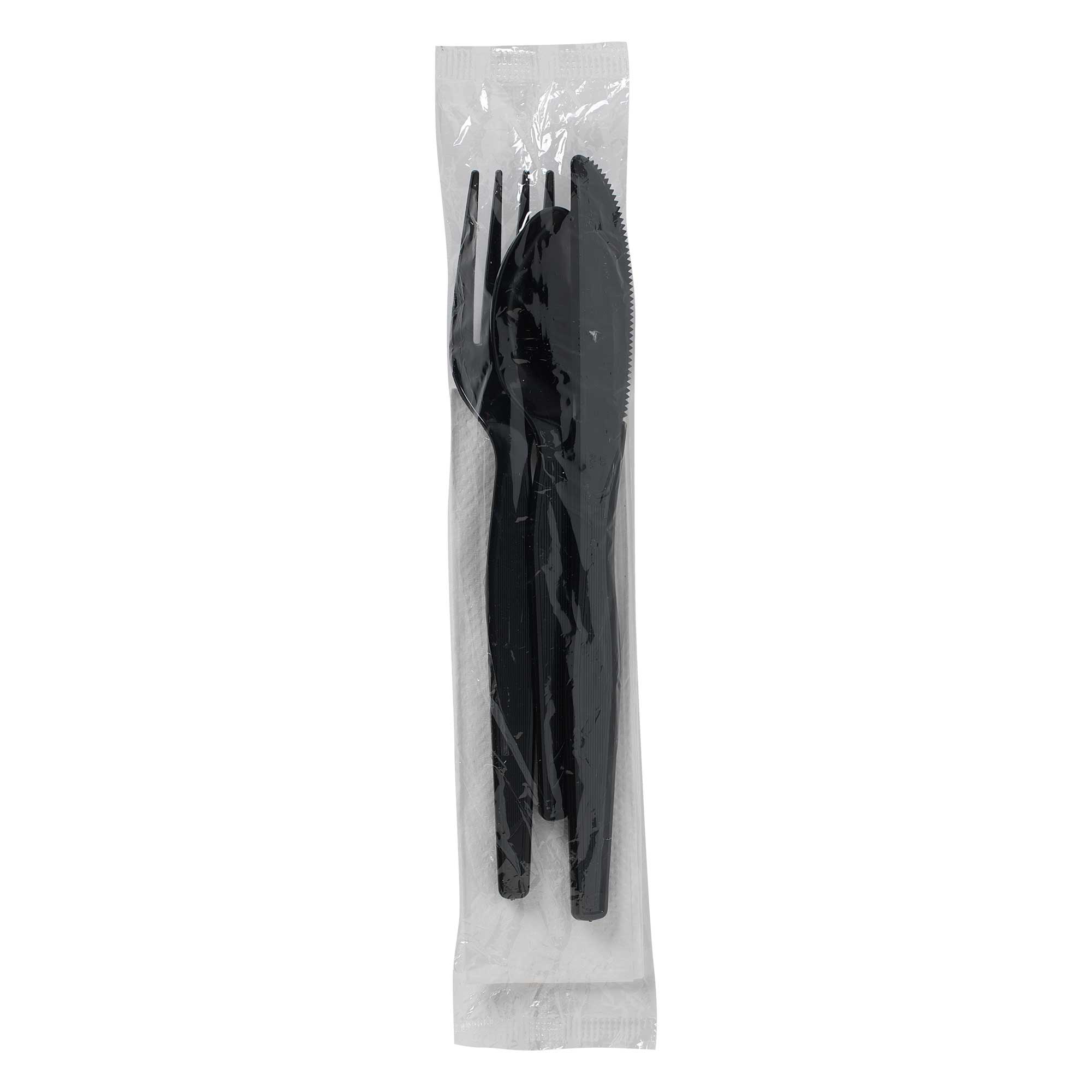 Dixie Black Heavyweight Polystyrene Wrapped Cutlery Kit -- 250 per case.