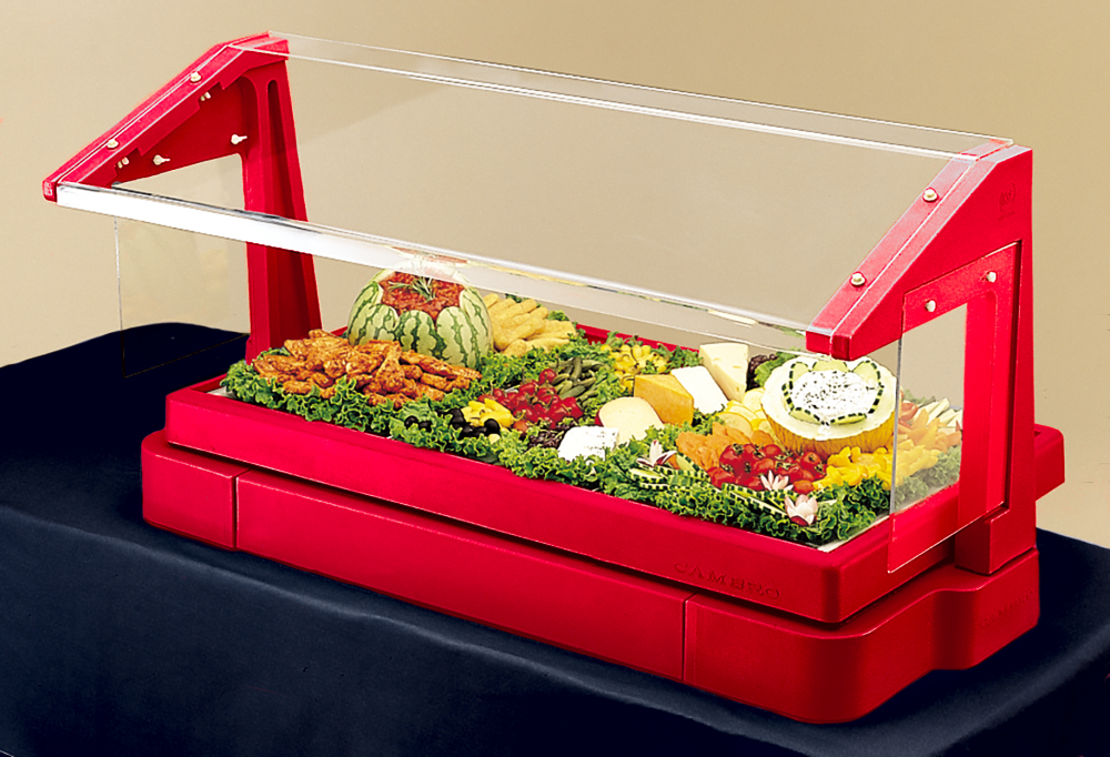 Cambro Hot Red 4 Feet Buffet Bar with Sneeze Guard - Holds 3 Full Size ...