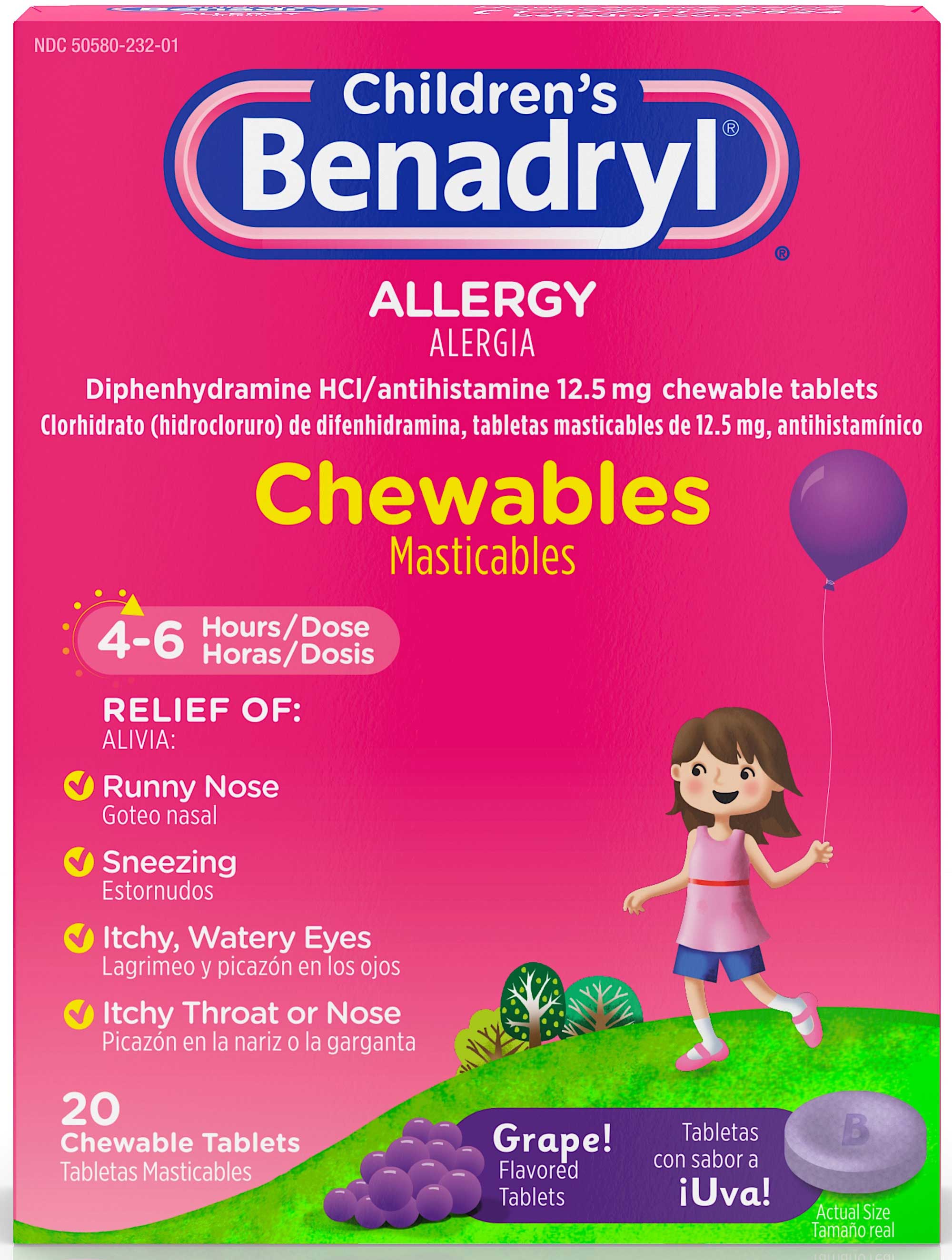 Benadryl Childrens Allergy Chewable Tablet, 20 per unit -- 24 per case