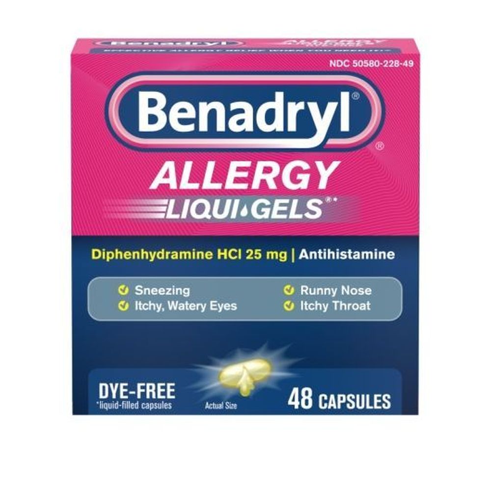 Benadryl Dye Free Antihistamine Allergy Liquid Gel Capsules, 48 count ...