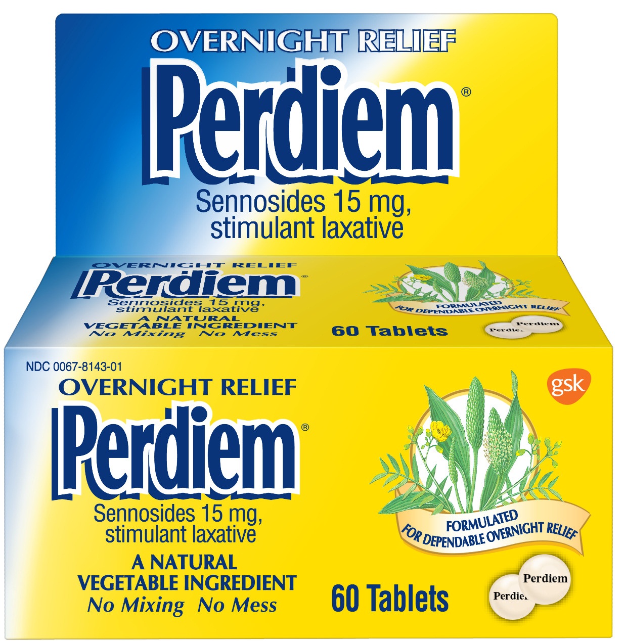 Perdiem 15 Mg Overnight Relief Tablet, 60 count per pack -- 12 per case