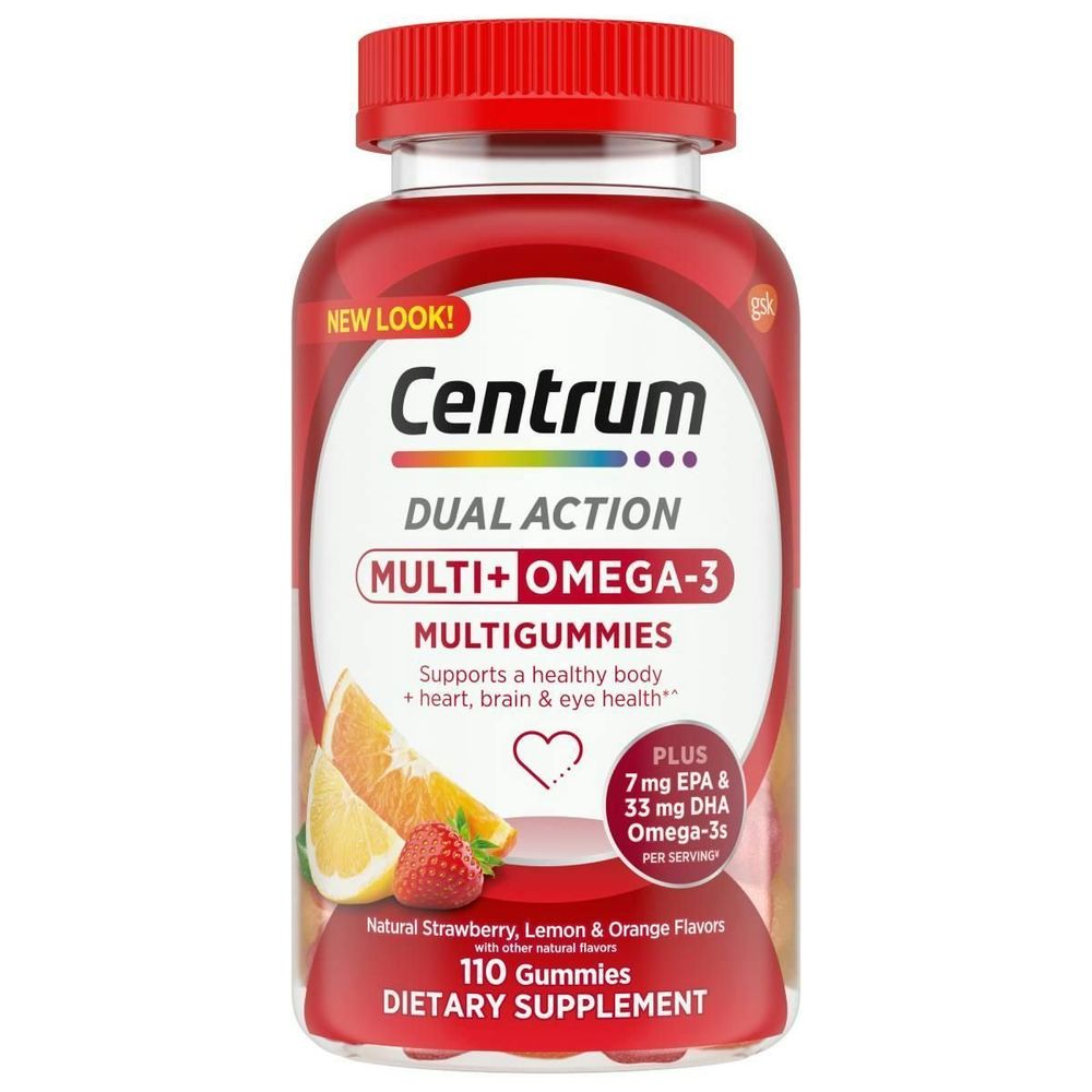 Centrum Multi Plus Omega 3 Dual Action Adult Multivitamin MultiGummies ...