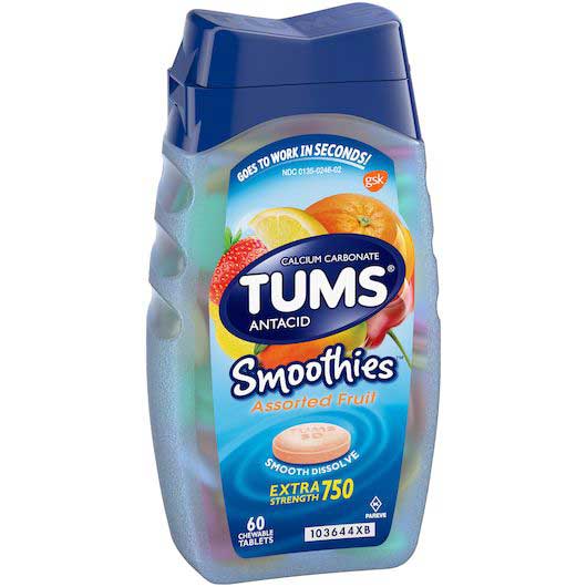 Tums Extra Strength 750 Smoothies Assorted Fruit Chewable Tablet, 60 ...