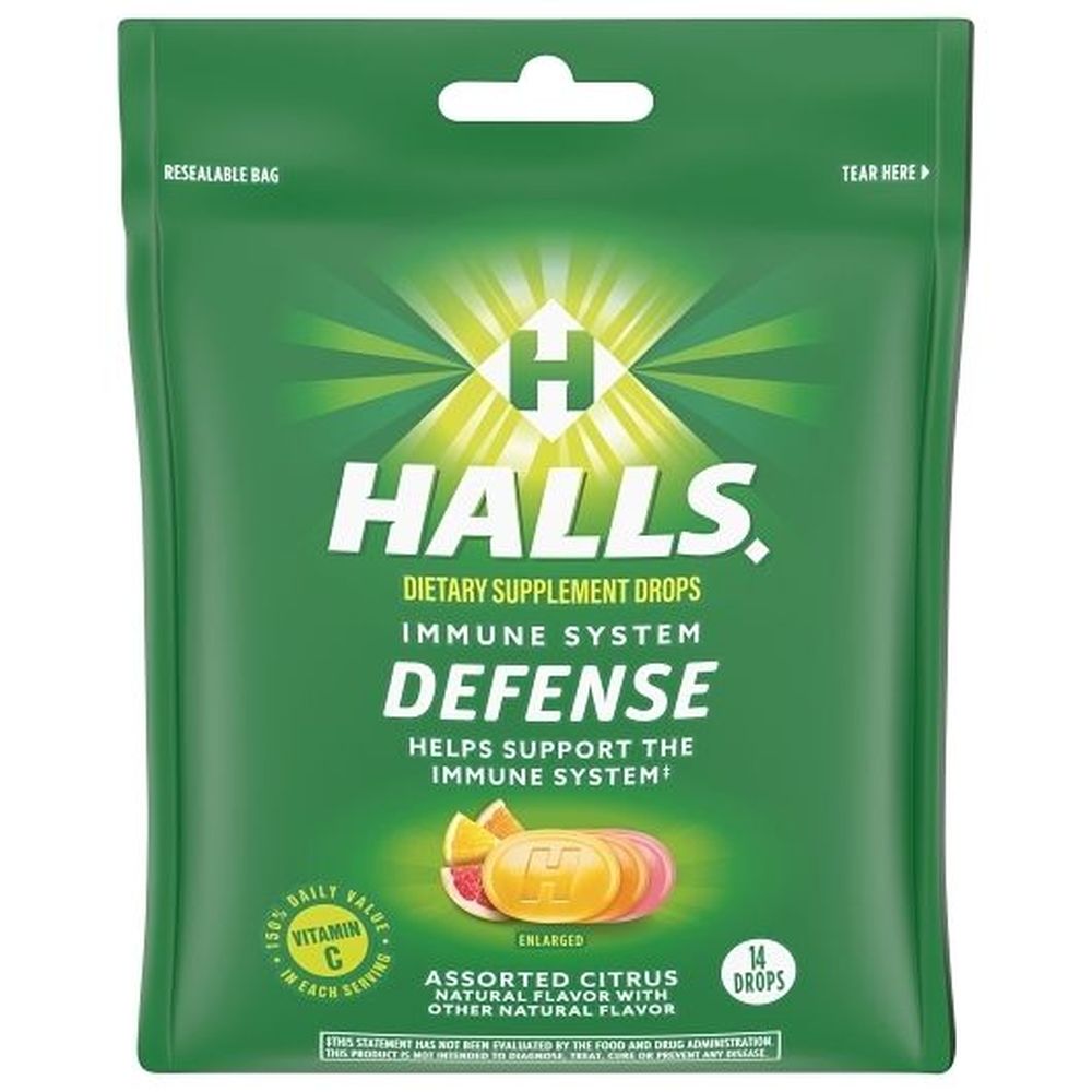 Halls Defense Assorted Citrus Cough Drops, 14 Count -- 48 per case