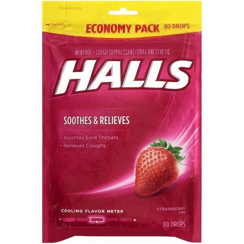Halls Strawberry Cough Drops - Eco Bag, 80 count -- 12 per case