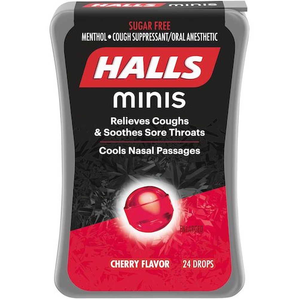 Halls Minis Cherry Flavor Sugar Free Cough Drop - 24 per pack -- 32 packs per case